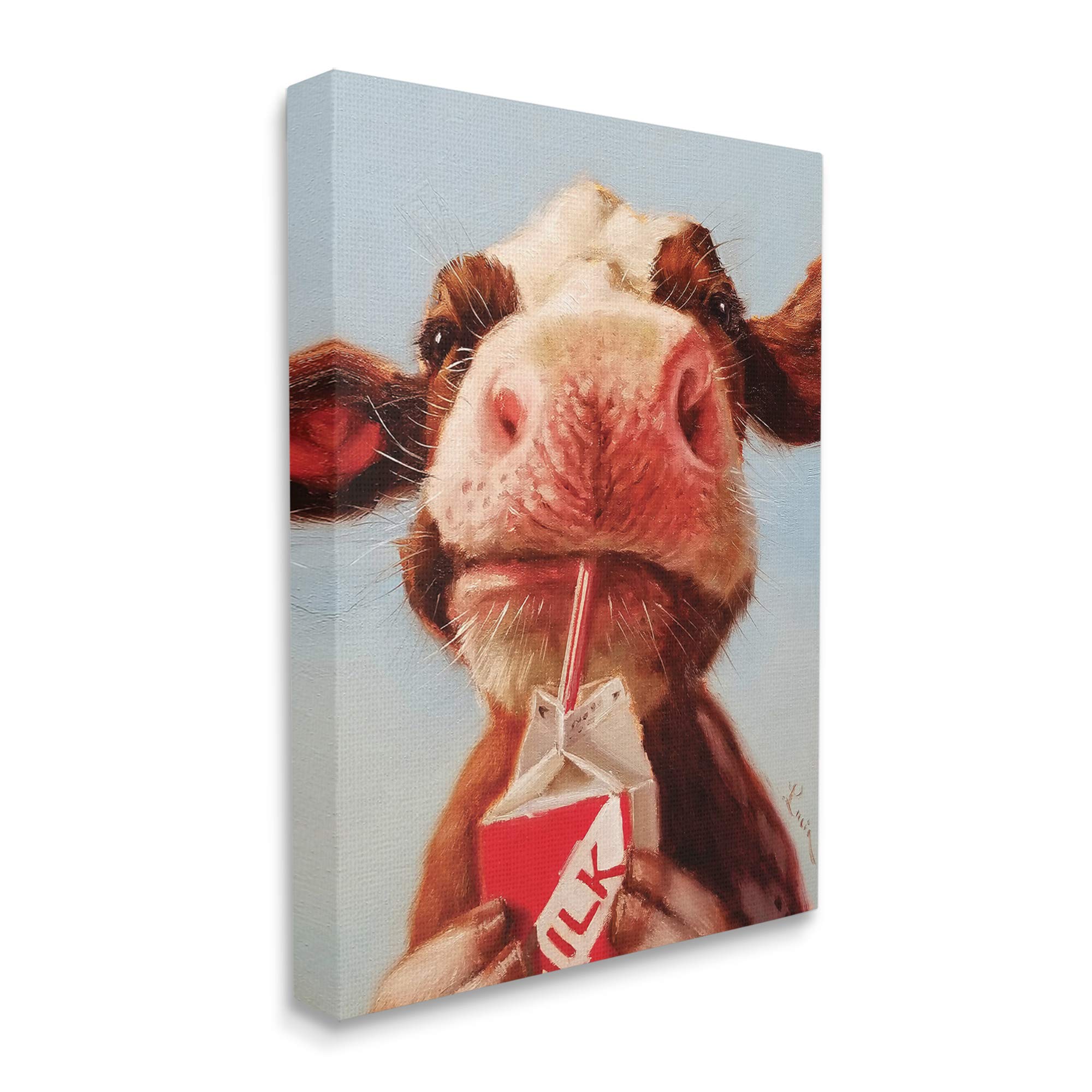 Stupell Industries Baby Cow Milk Box Carton Farm Portrait, Designed by Lucia Heffernan Canvas Wall Art, 16 x 20, Blue