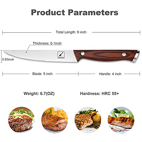 imarku Steak Knives, Steak Knives Set of 6, Japanese HC Steel Premium Serrated Steak Knife Set with Ergonomic Handle and Gift Box