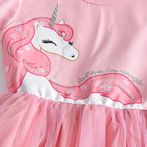 DXTON Toddler Summer Dresses Casual Short Sleeve Girl Tutu Party Dresses SH4570-3T Pink