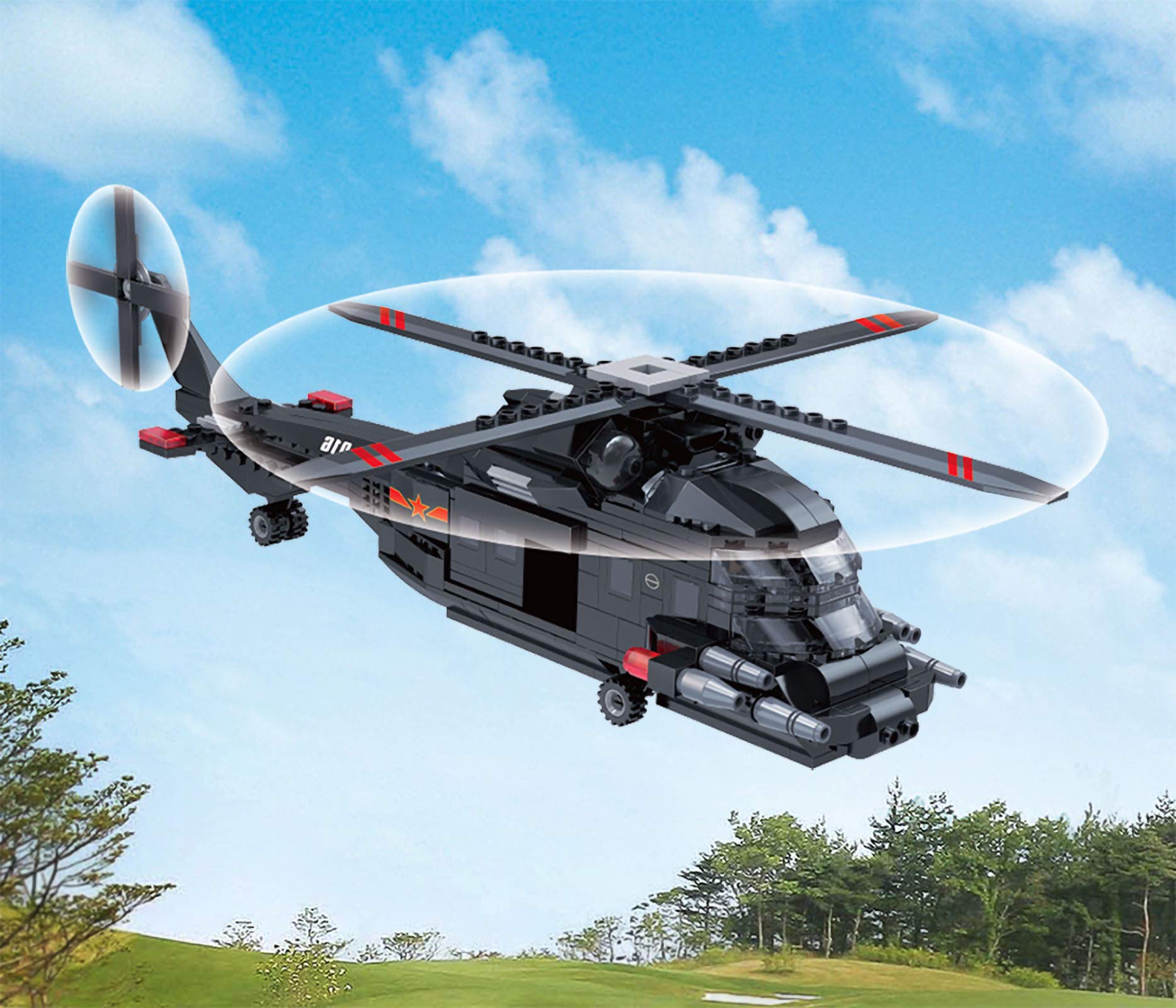 Army Military Helicopter Building Kit, Utility Helicopter Building Blocks Toys for Kids Aged 6+, 378pcs