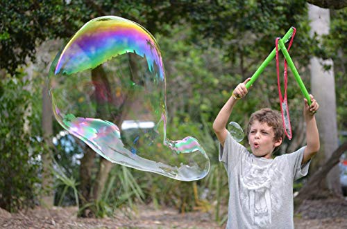 WOWMAZING Giant Bubble Wands Kit & bubble refills: Includes Wand, 5 Big Bubble Concentrate pouches and Tips & Trick Booklet | Outdoor Toy for Kids, Boys, Girls | Bubbles Made in The USA
