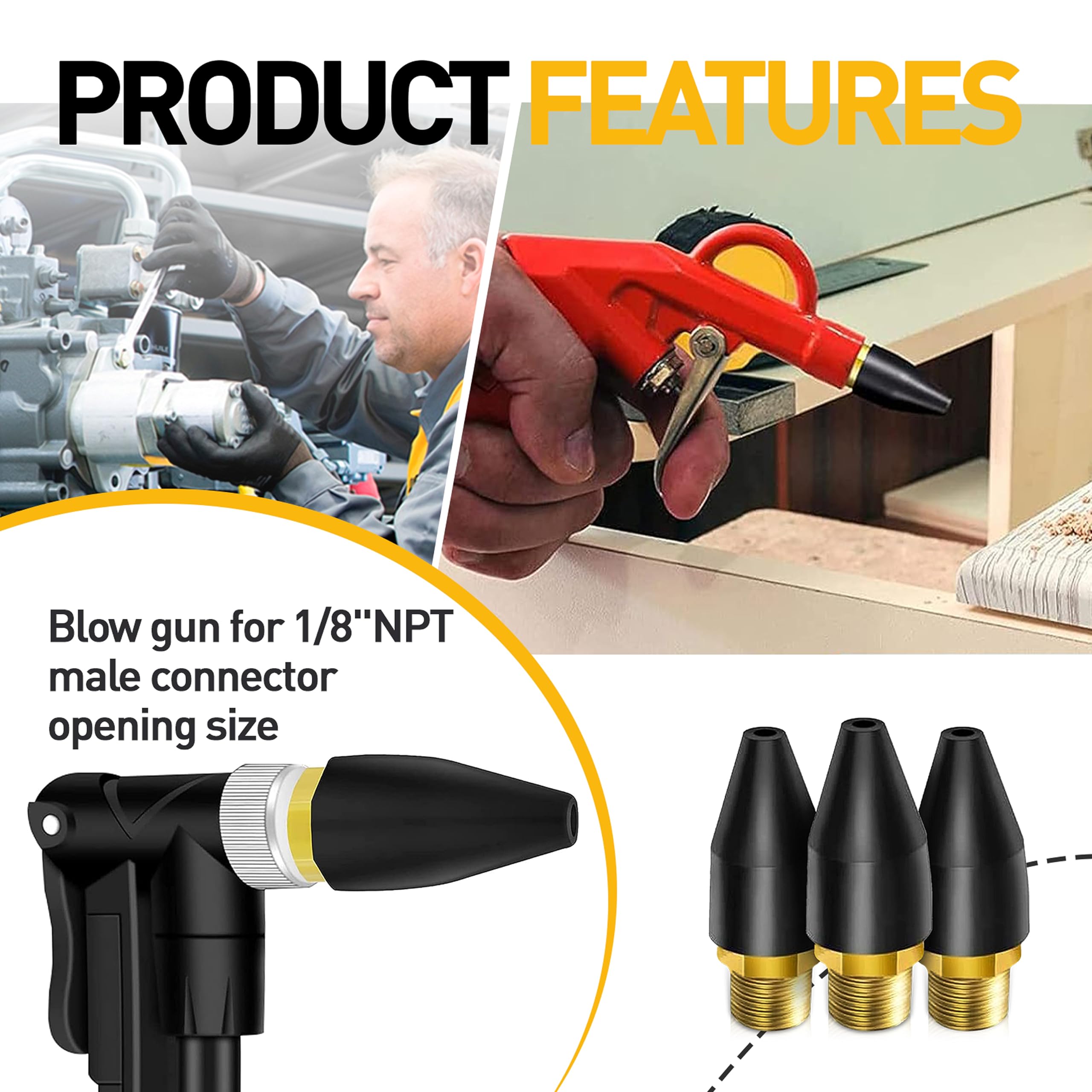 3 Pcs Rubber Air Tool For Air Nozzle Tip, Blow Gun Rubber Tip For Air Tool, Parts Air Nozzle For Air Blow Guns Tool For Air Tool Parts & Accessories Air Blow Guns Tool Black