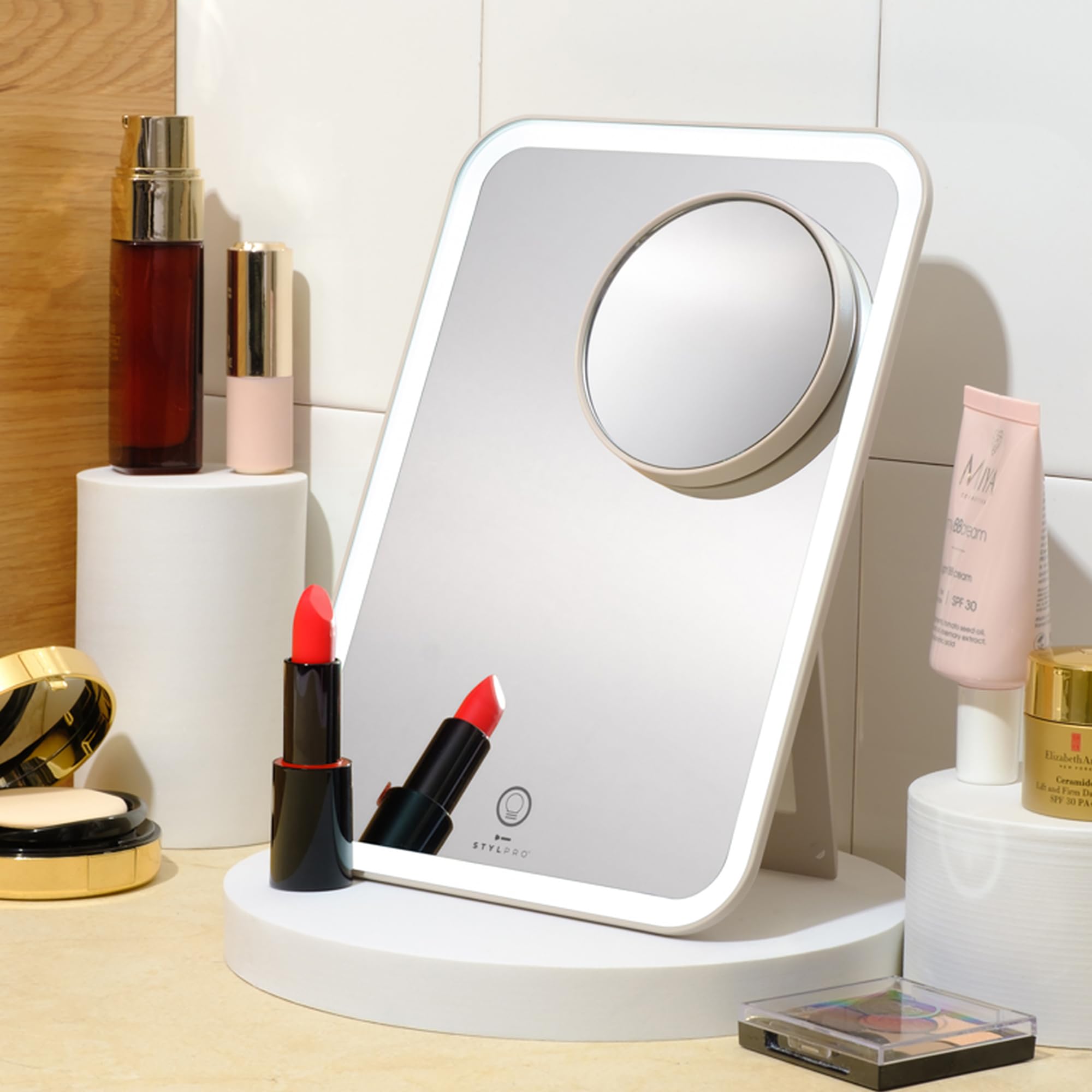 stylPro Stylideas Glow and Go Travel Mirror - Makeup Mirror with Lights Perfect for Hair Styling - USB Rechargeable - with Protective Sleeve - 1 pc.