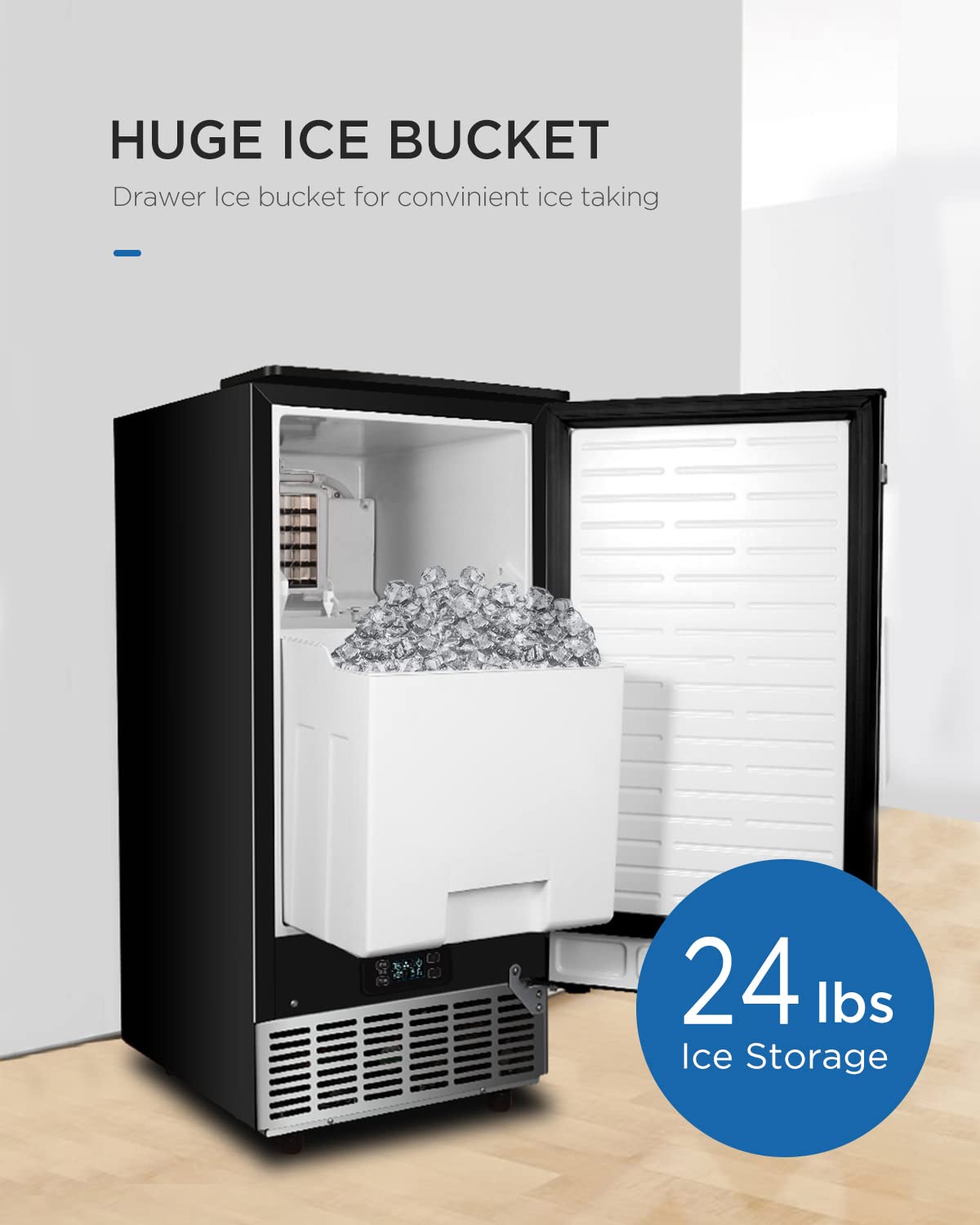 ADT Under Counter Ice Maker 80lbs/ 24H Daily Built-in Ice Machine with Drain Pump 24H Timer Self-Cleaning, Freestanding Ice Cube Machine for Commercial and Home Use
