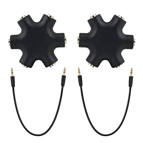 JOYISEN 2PCS Multi Headphone Splitter 3.5mm Headphone Audio Jack Splitter 1 Male to 5 Port Female Earphone Headset Adapter (Black)
