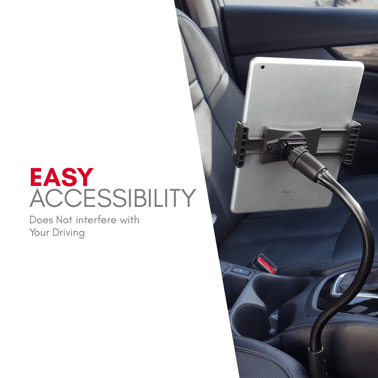 Macally Car Seat Rail Mount - Super Secure Tablet Mount for Car and Floor Mount Phone Holder - Adjustable Gooseneck iPad Mount for Truck and Any Vehicle - Works with All iPad, iPhone, Tablets