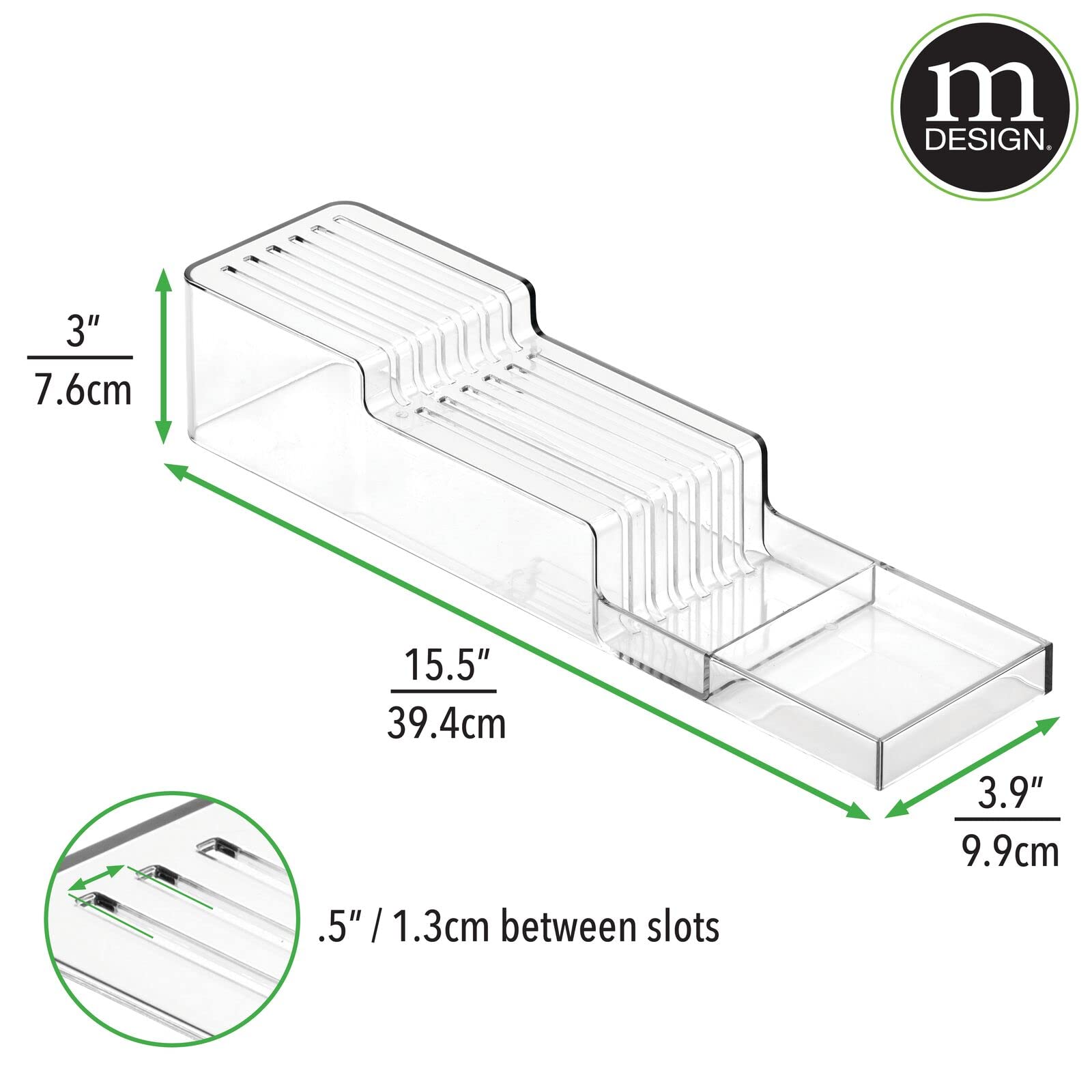 mDesign 2-Tier Plastic In-Drawer Knife Block - Storage and Organizer for Knives - Holds Up To 12 Knives - For Kitchen Drawers - Clear