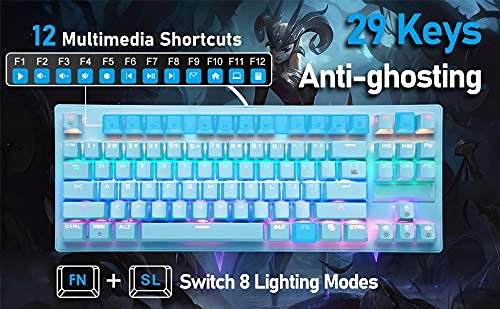 Mechanical Gaming Keyboard, LED RGB Backlit Compact 87 Keys Mini Wired Office Keyboard with Blue Switch for Windows Laptop PC Mac - Blue