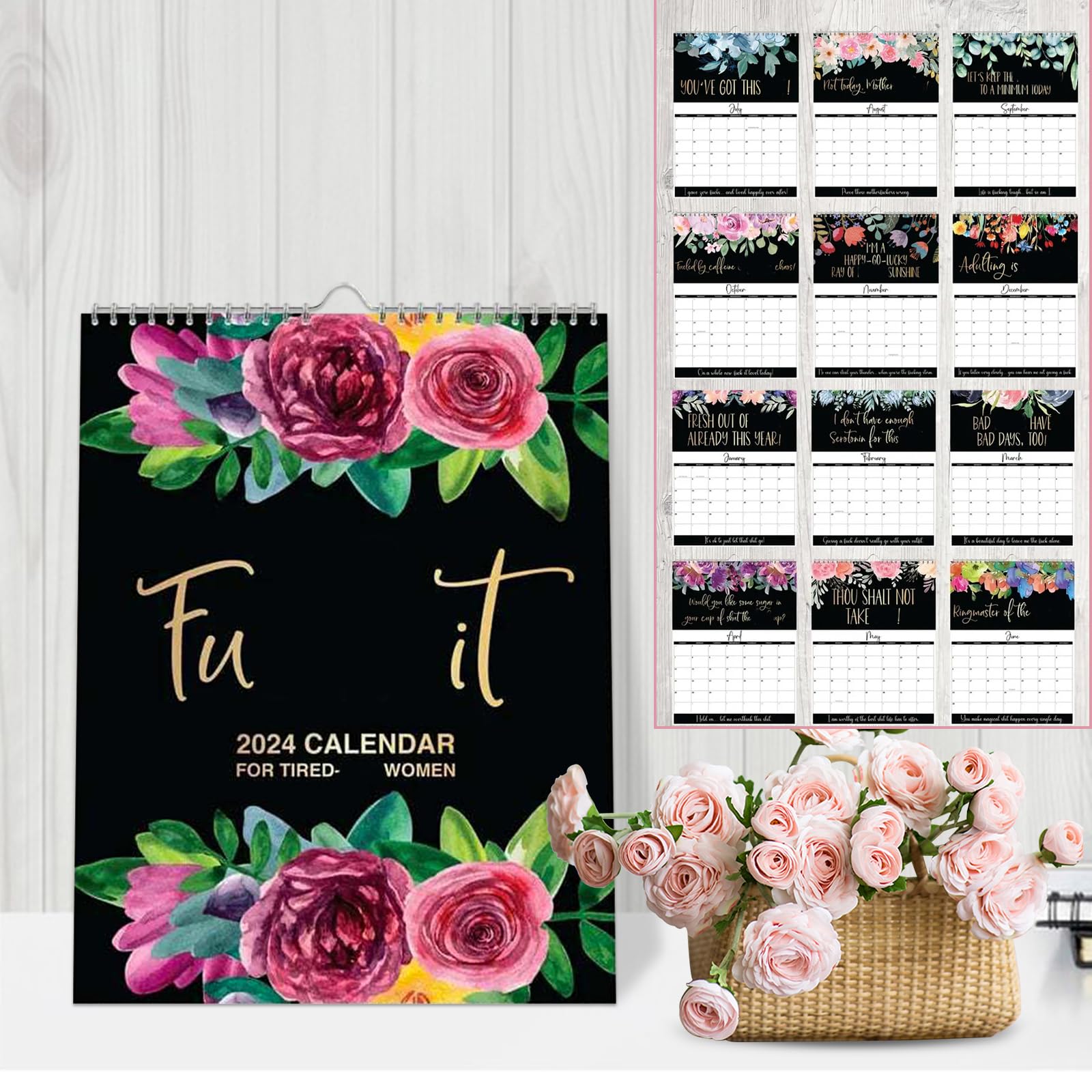 2024 Calendar for Tired Ass Women - Fu-ck It Planner, Funny Swear Word Monthly Gag Gift for Women