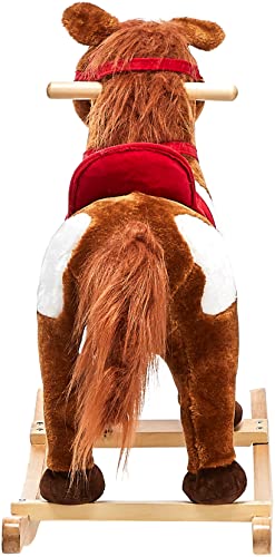 Animal Adventure | Real Wood Ride-On Plush Rocker | Chestnut Horse | Perfect for Ages 3+, 28" x 12" x 22"