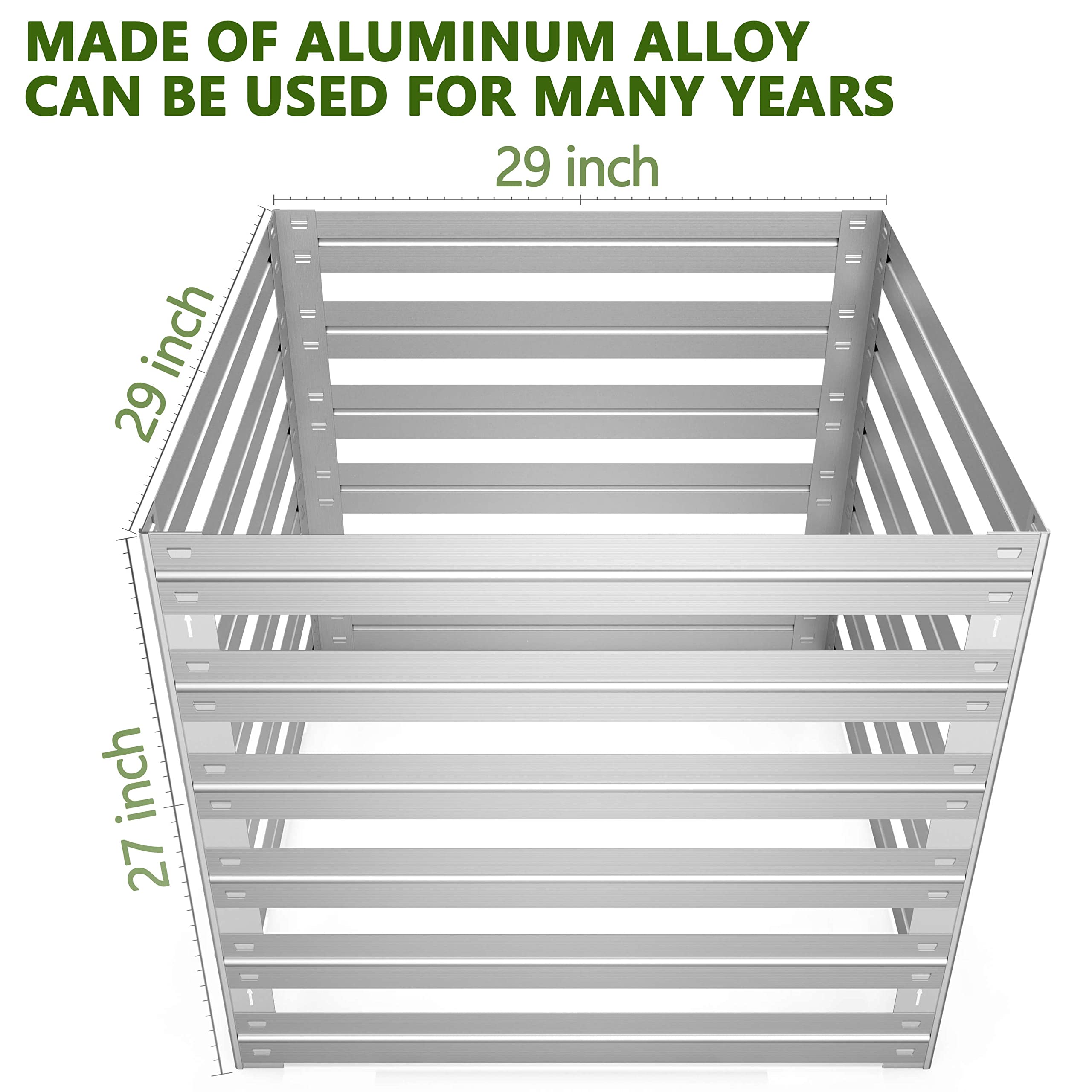 29" L x 29" W x 27" H Garden Compost Bin Outdoor - Made of Aluminum Alloy, Sturdy and Durable - Easy to Assemble