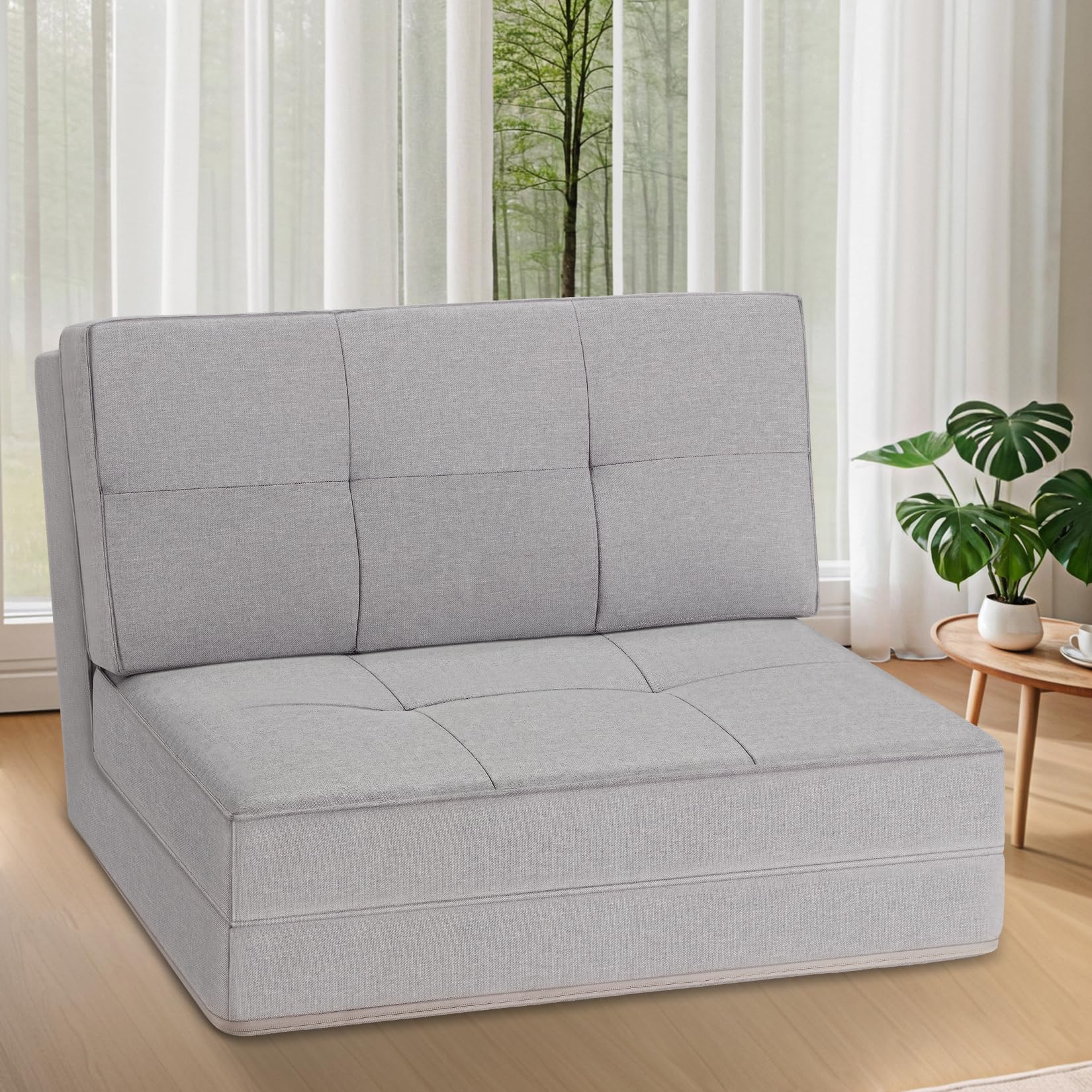 ACIPENSER Floor Sofa Couch, Convertible Floor Couch Bed with 5-Position Backrest, 4-in-1 Upholstered 6" Thickness Folding Sofa Bed Mattress for Living Room, Bedroom, Guest Reception, Dorm, Grey