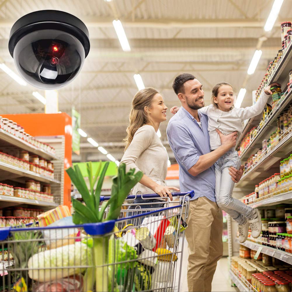 findTop Dummy Camera CCTV Surveillance System with Realistic Simulated LEDs, 2 Pack Fake Hemisphere Security Camera with 5 Pieces Warning Security Alert Sticker Decals