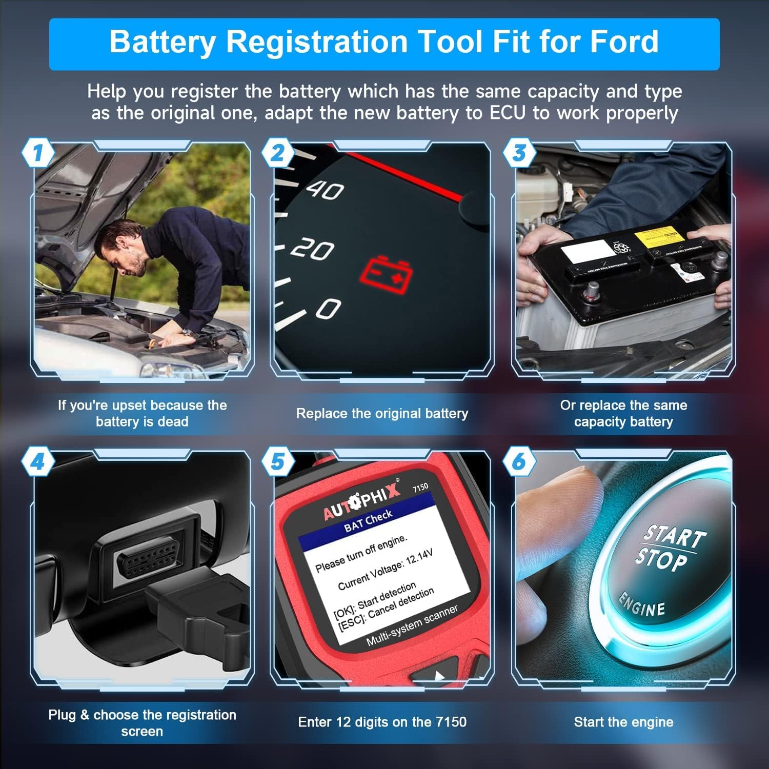 2024 Elite AUTOPHIX 7150 Full System Diagnostic Scan Tool Fit for Ford Lincoln Mercury All Function OBD2 Scanner with Engine ABS SRS SAS Oil EPB DPF TPMS Reset Code Reader Battery Registration Tool