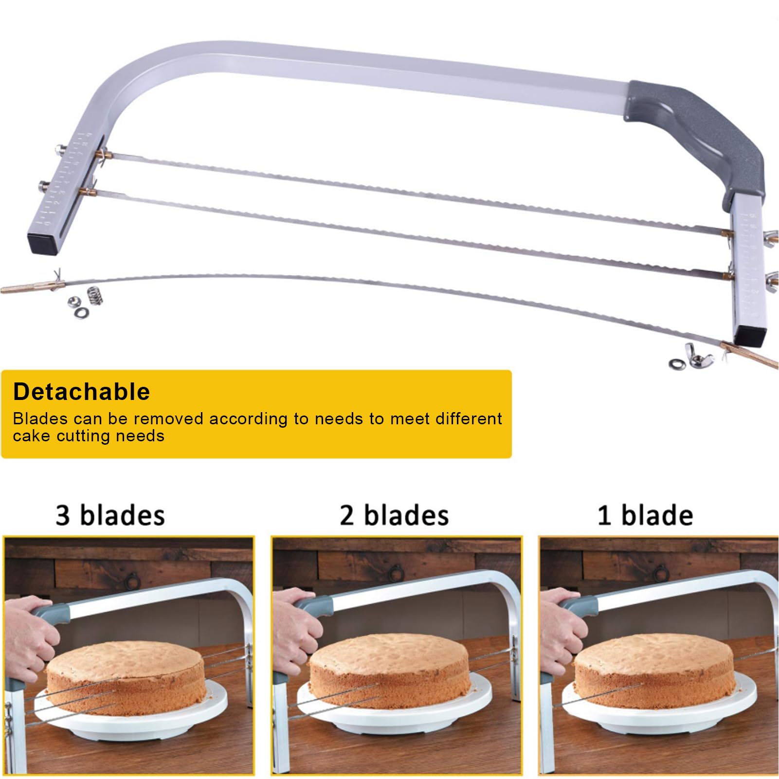 Adjustable Cake Slicer, Stainless Steel 3- Wires Cake Cutter and Leveler Layer Cakes Baking Tool for 20in Cake 20.5x8.7in