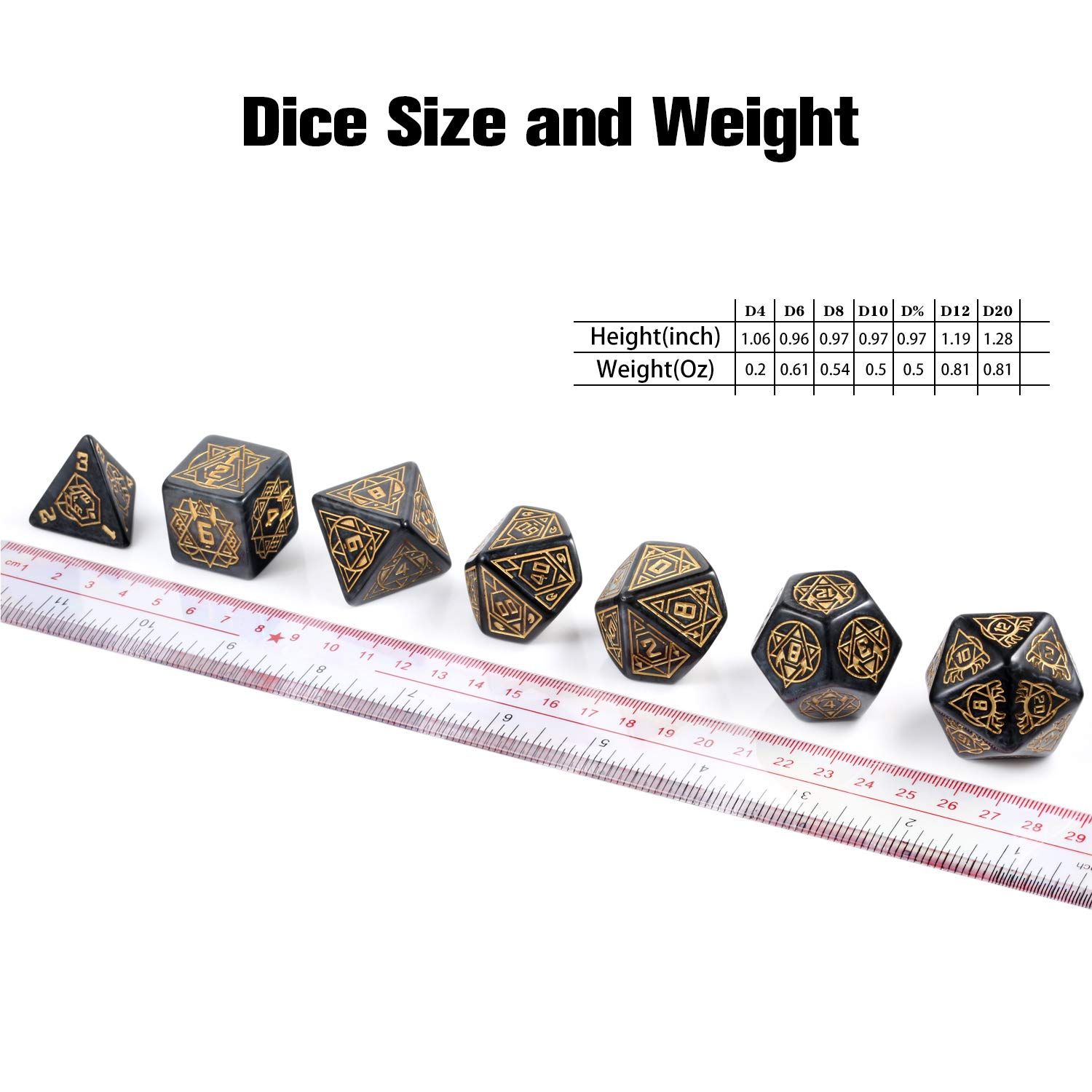 25mm Giant Polyhedral Dice Set D&D, DNDND Constellation Patterns DND Dice with Metal Tin for Role Playing Game Dungeons and Dragons (Black with Gold Number)