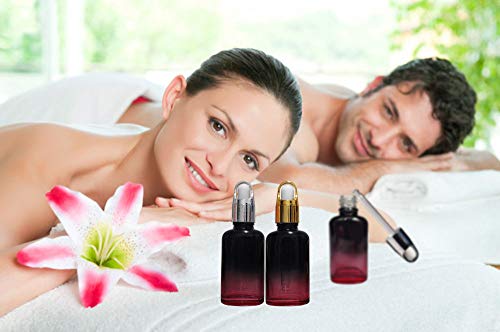 RORANIC Eye Dropper Bottles 1oz,Black Rose Red Mixed Oval Glass Bottle Travel Size 30ml 6 Pack with Golden & Silver Caps for Cosmetic Sample Container for Essential Oils,Perfume (Black Rose Red)