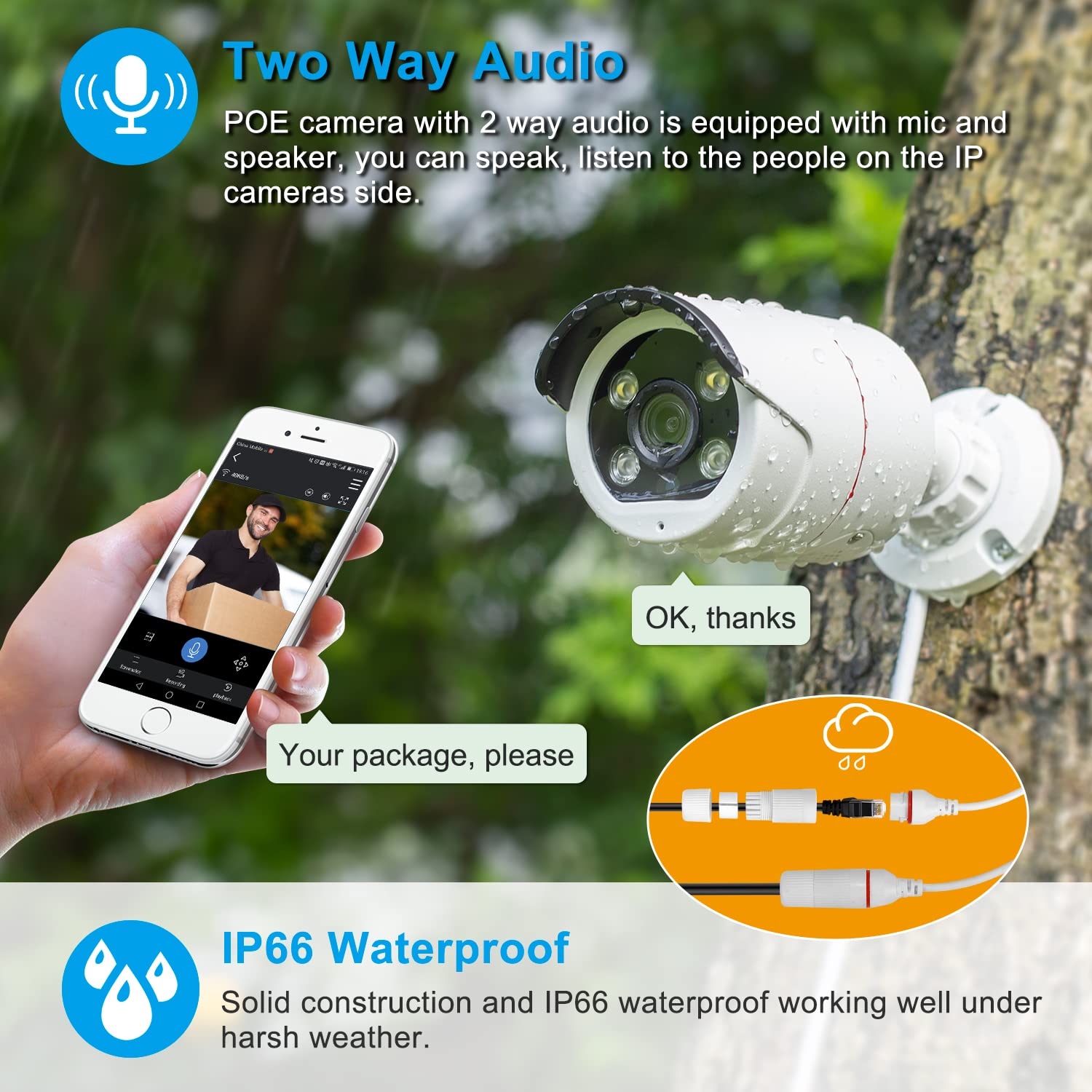 YESKAMO 5MP PoE Security Camera System, 4pcs Wired Outdoor Cameras with 12'' IPS Monitor, 8CH NVR with 2TB HDD for 24-7 Recording, Floodlight 2 Way Audio Spotlight, AI Human Detection