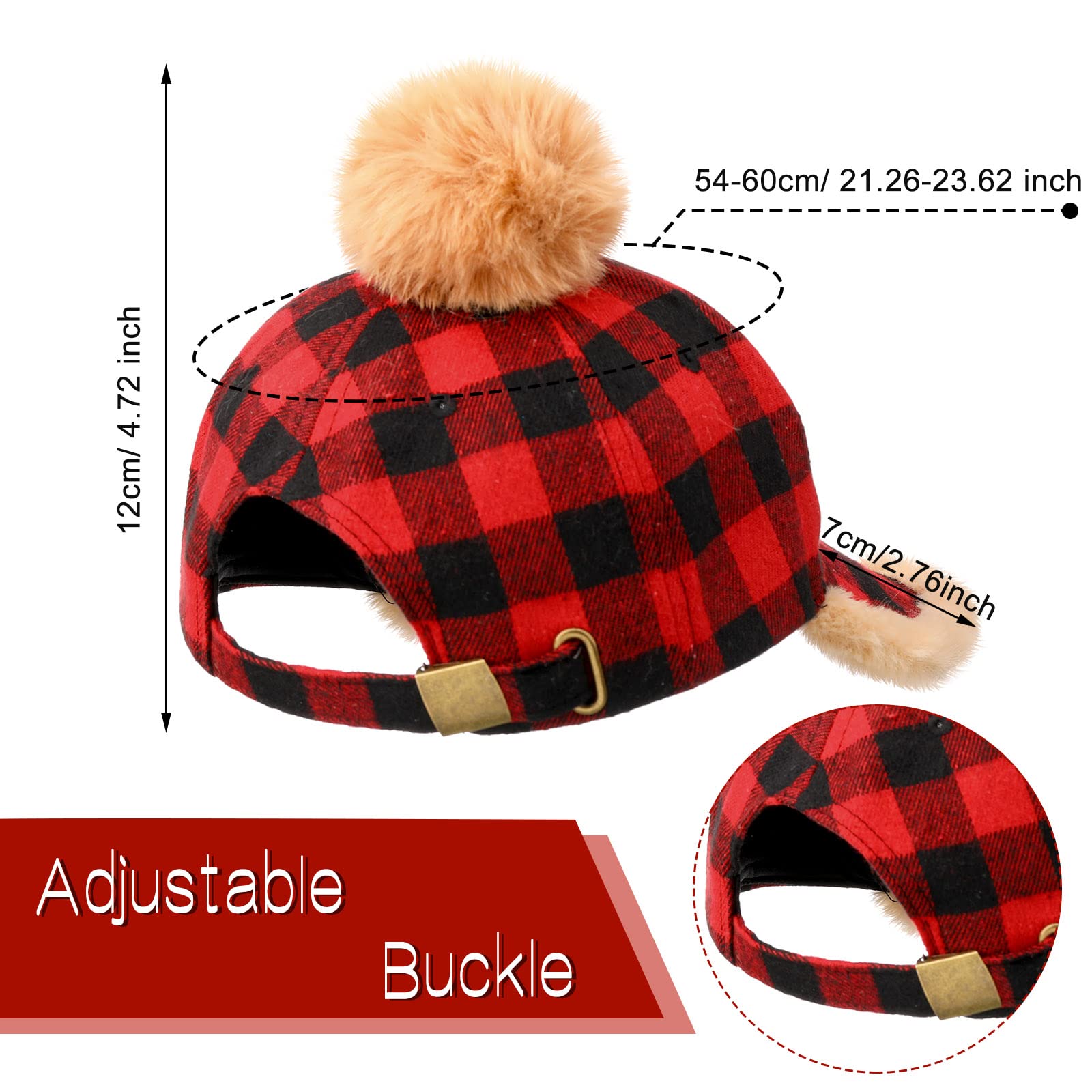 3 Pcs Plaid Baseball Cap Winter Warm Cap Christmas Hat for Men Women Unisex, Red Black Checkered