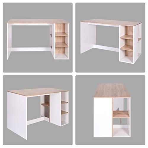 Computer Desk with Storage Shelves 47β White Office Desk with Drawers Small Kids Writing Desk Student Study Table Modern Wood Pc Laptop Gaming Desk for Home Work, Splicing Oak with Metal Legs