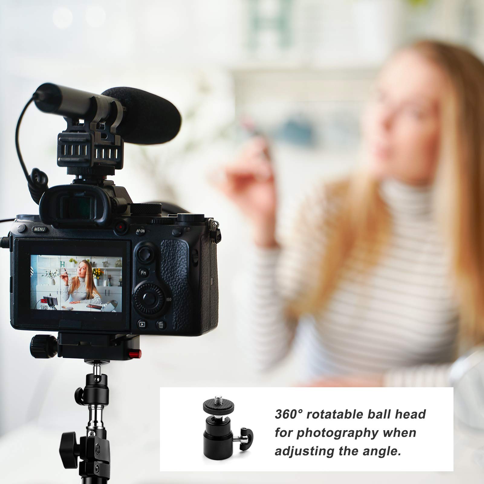 Obeamiu 2 Pack C Clamp Desk Mount Light Stand with 1/4" Ball Head and Hot Shoe Mount Adapter, 15.5-25.5 Inch Adjustable Tabletop Bracket Stand for DSLR Camera, Ring Light, Video Monitor, Microphone
