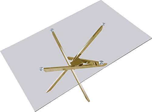 Meridian Furniture Xander Collection Modern | Contemporary Tempered Glass Top Dining Table with Durable Metal Base, 60" W x 36" D x 30" H, Gold Finish