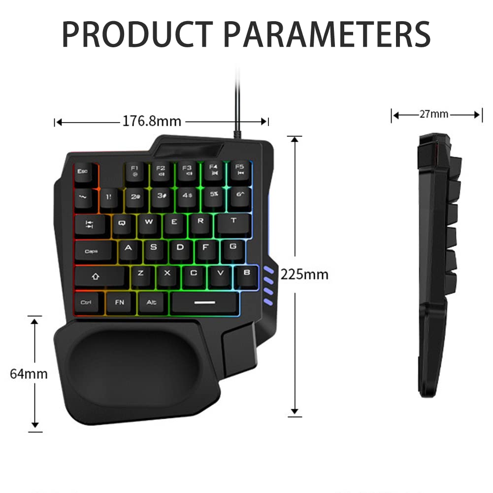Archuu One-Handed Mechanical Gaming Keyboard,35 Keys Waterproof Professional Gaming Keypad,with 3 Color Backlight, Single Handed Keyboard for Computer Mobile Games