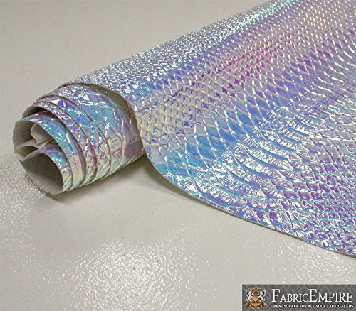 Fabric Empire Vinyl Upholstery Embossed Snake Holographic Glossy Fabric Light Blue 54" Wide Sold by The Yard