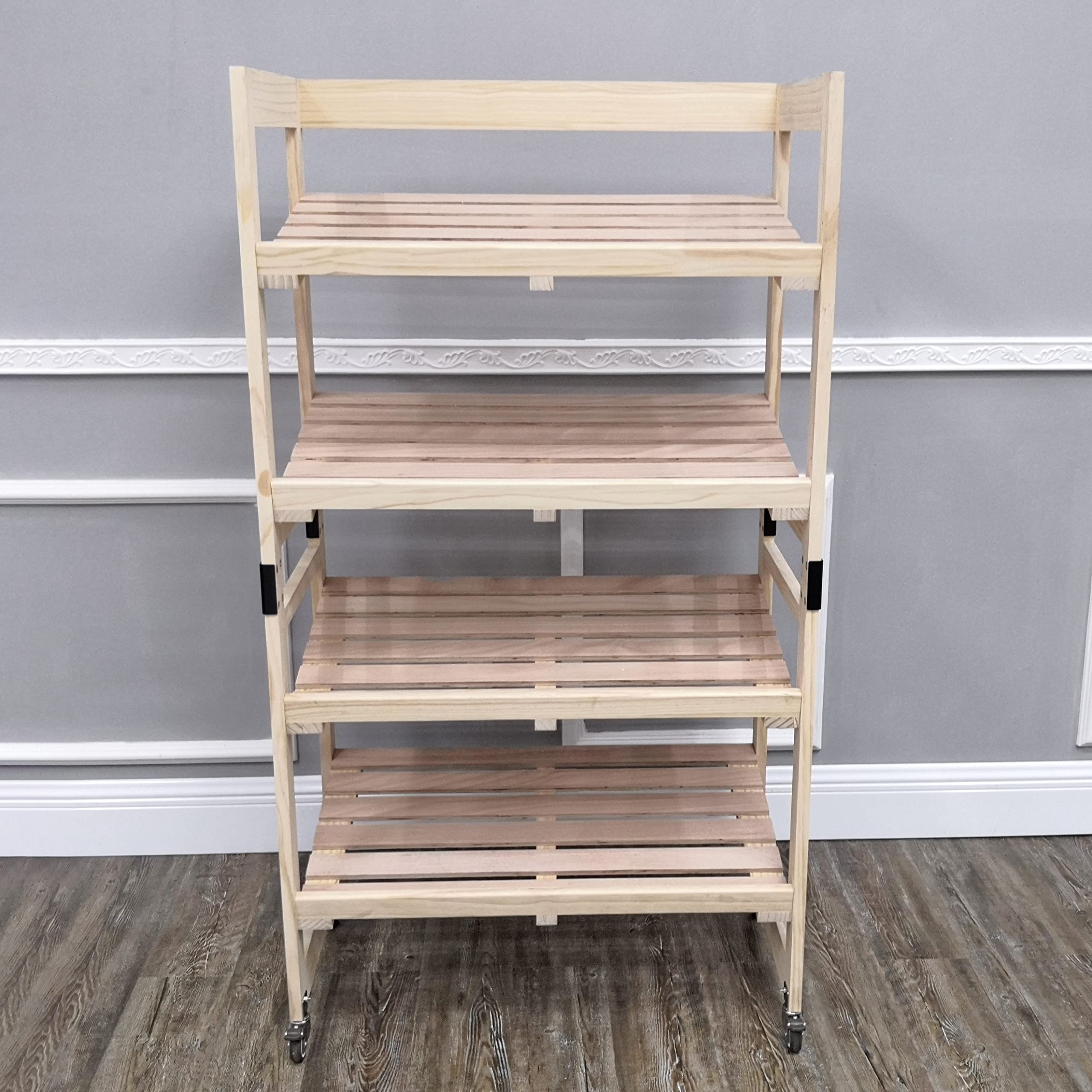 FixtureDisplays® 4-Tier Bakery Bread Rack with Angled Shelves Wooden Display Rack Bread Store Rack 30X18X55" 101143