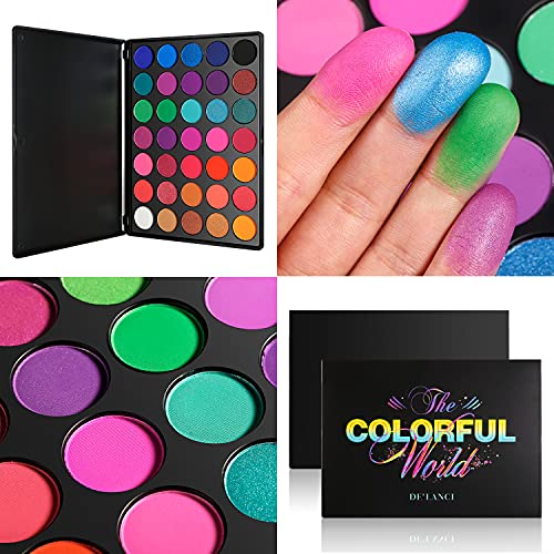 DE'LANCI Rainbow Eyeshadow Palette, Professional 35 Bright Colors Matte Shimmer Eyeshadow Makeup Pallete - Long lasting and Highly Pigment Silky Powder Eye Shadow Make up Kit,Cruelty- Free #35E