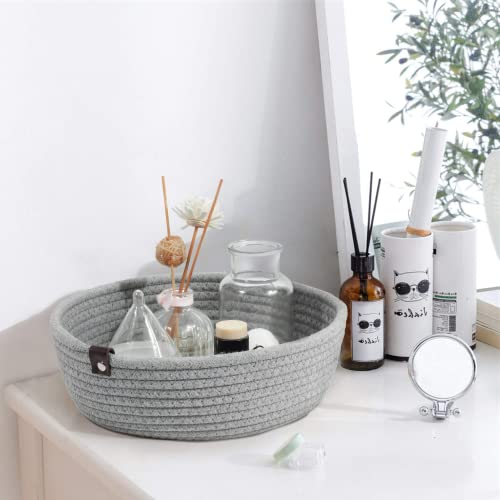 Goodpick 3pack Small Basket - Woven Storage Basket for Living Room Bathroom Storage Basket for towels Cute Round Basket for Baby Toy Storage Home Storage Baskets for Shelves Gift Baskets, Gray