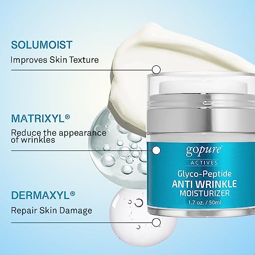 goPure Glyco-Peptide Anti Wrinkle Face Cream - Hyaluronic Acid Moisturizer for Face with Glycolic Acid, Peptides, and Vitamin E - Hydrating Facial Moisturizer with Anti-Aging Formula - 1.7 fl oz