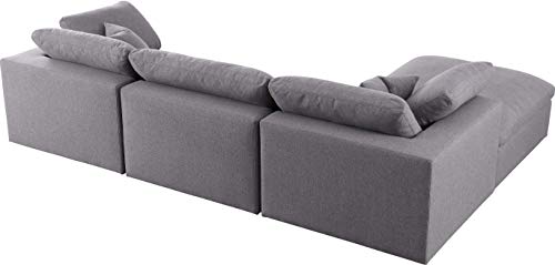 Meridian Furniture Serene Collection Modern | Contemporary Deluxe Comfort Modular Sectional, Soft Linen Textured Fabric, Down Cushions, 2 Corner + 1 Armless + 1 Ottoman, Grey