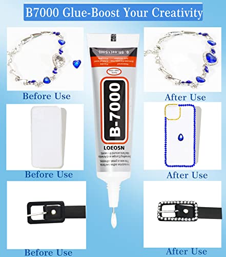 B-7000 Super Adhesive Glue, Industrial Strength B7000 Glues Paste for Rhinestones Crafts, Clothes Shoes, Fabric, Jewelry Making, Cell Phones, Tablet, Wood, Rubber, Leather Textile (2x50 ml/2.1 oz)