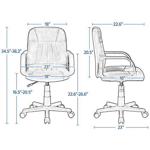 Yaheetech Office Chair Task Chair Mid-Back Executive Desk Chair PU Leather Ergonomic Computer Chair with Armrest, Black