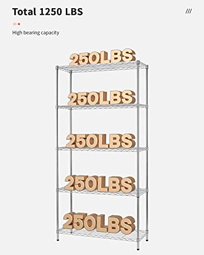 FDW 14''Dx36''Wx72''H 5-Shelf Wire Shelving Large Storage Shelves Adjustable Metal Shelves Heavy Duty Height Commercial Grade Steel Layer Shelves 1250 LBS Capacity,Chrome