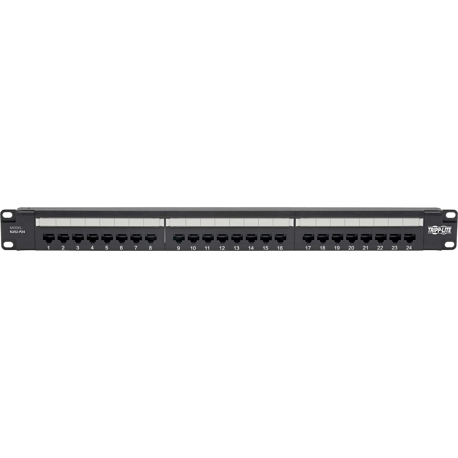 Eaton Tripp Lite Cat6 24-Port PoE+ Patch Panel, RJ45 Ethernet, 1U Rackmount, EIA/TIA 568A/B Wiring Standards for 110 & Krone Terminations, (N252-P24), Black