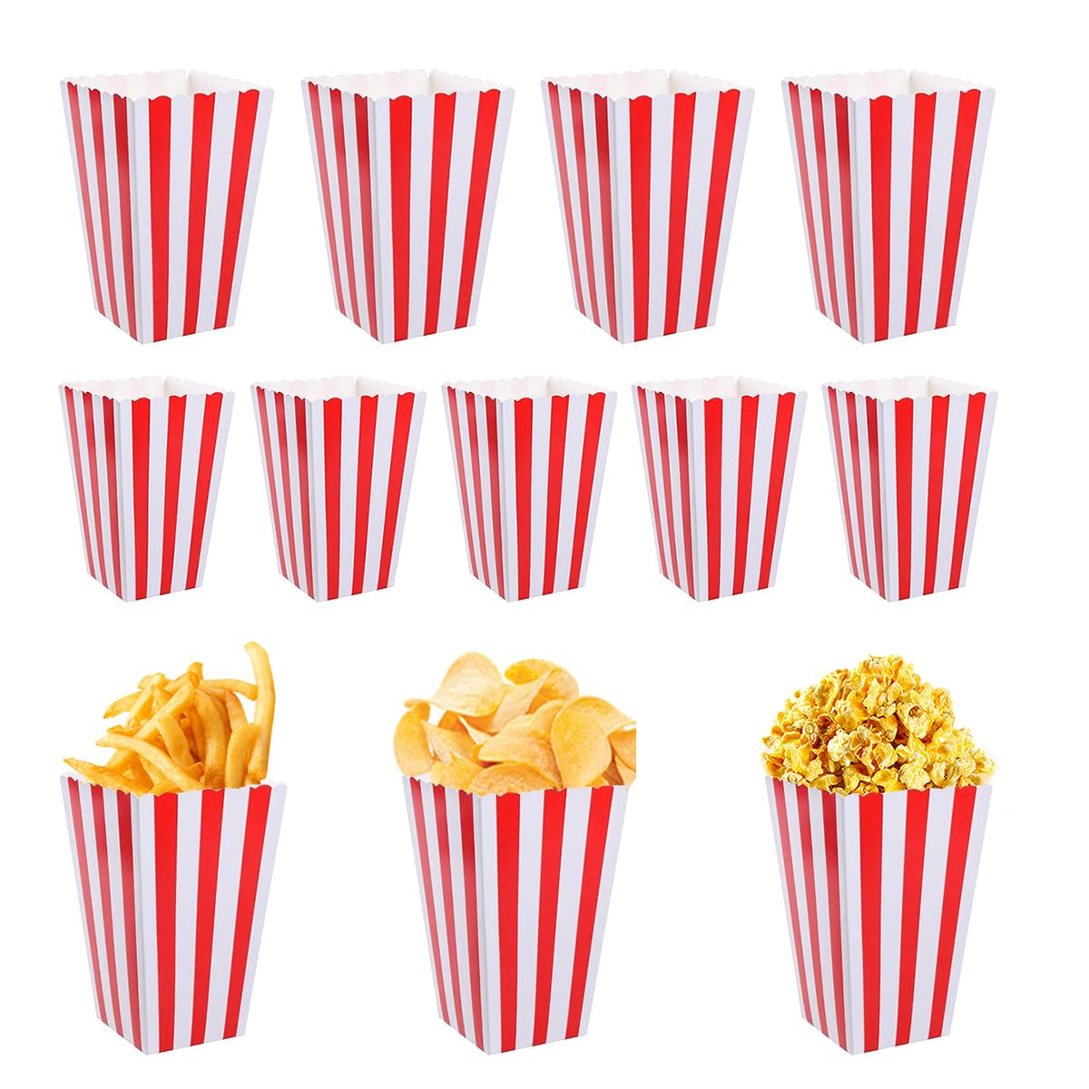 40 Piece Red Paper Popcorn Boxes - Paper Popcorn Buckets - Red and White Popcorn Bags for Popcorn Machine, Movie Theater Decor Popcorn Container, Carnival Circus Party Popcorn Bowl.