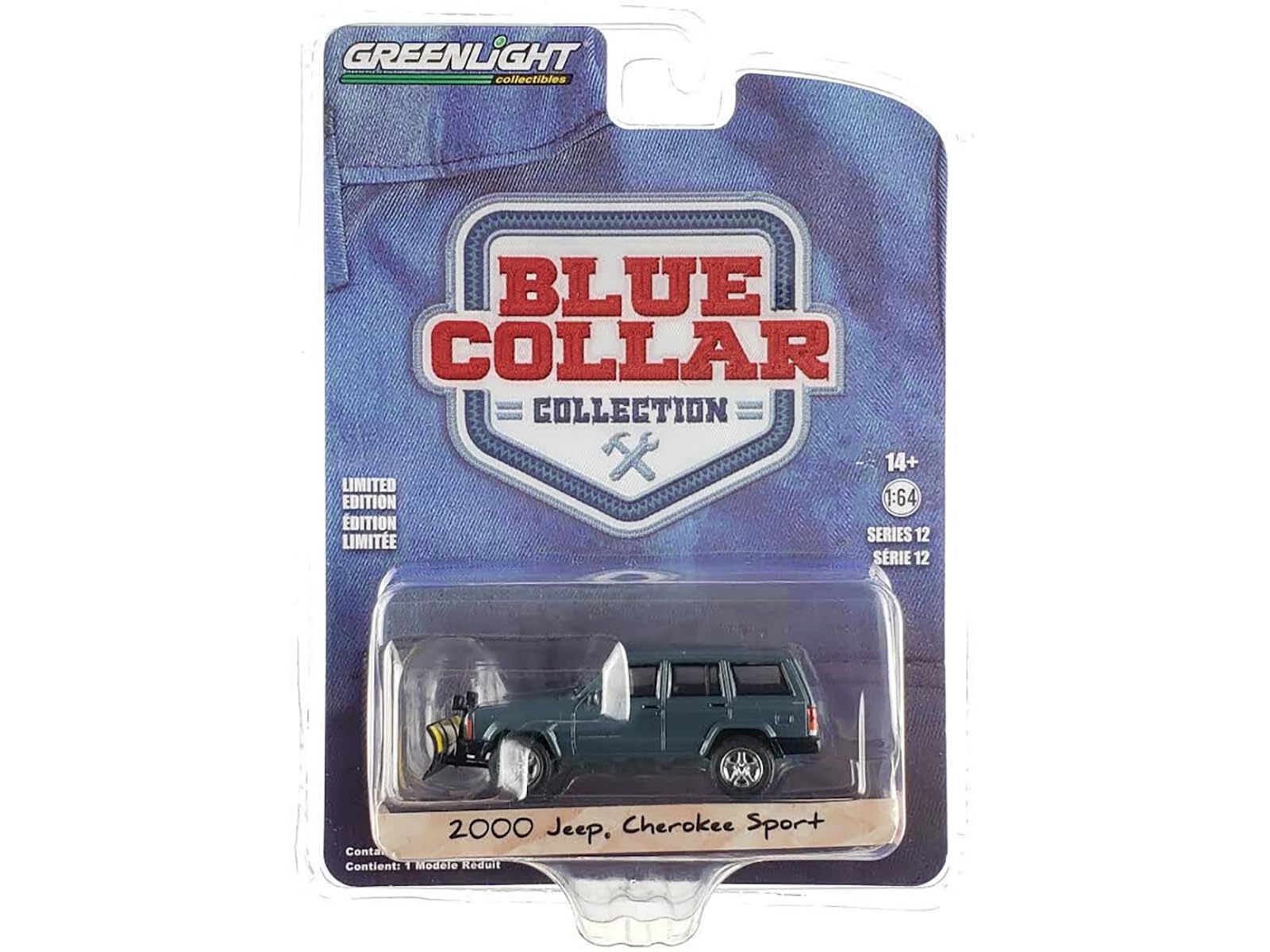 2000 Cherokee Sport with Snow Plow Dark Blue Blue Collar Collection Series 12 1/64 Diecast Model Car by Greenlight 35260E