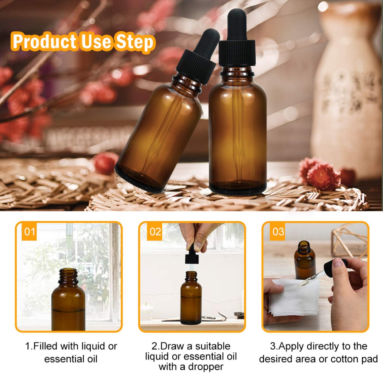 YoleShy 1oz Glass Dropper Bottle,99 Pack Amber Glass Bottles with Glass Droppers and Black cap for Essential Oils, Lab Chemicals, Perfumes