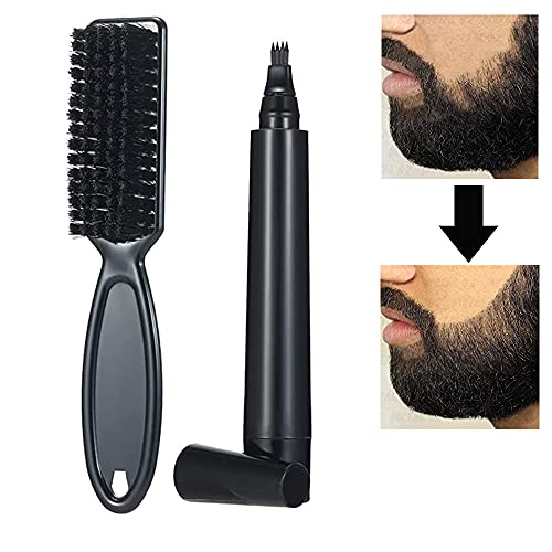 JINGYANG Beard Pencil Filler,Fast Camouflage Natural Hair Grower Waterproof Beard Pencil with Brush Kit for Mens (Black + Dark Brown)