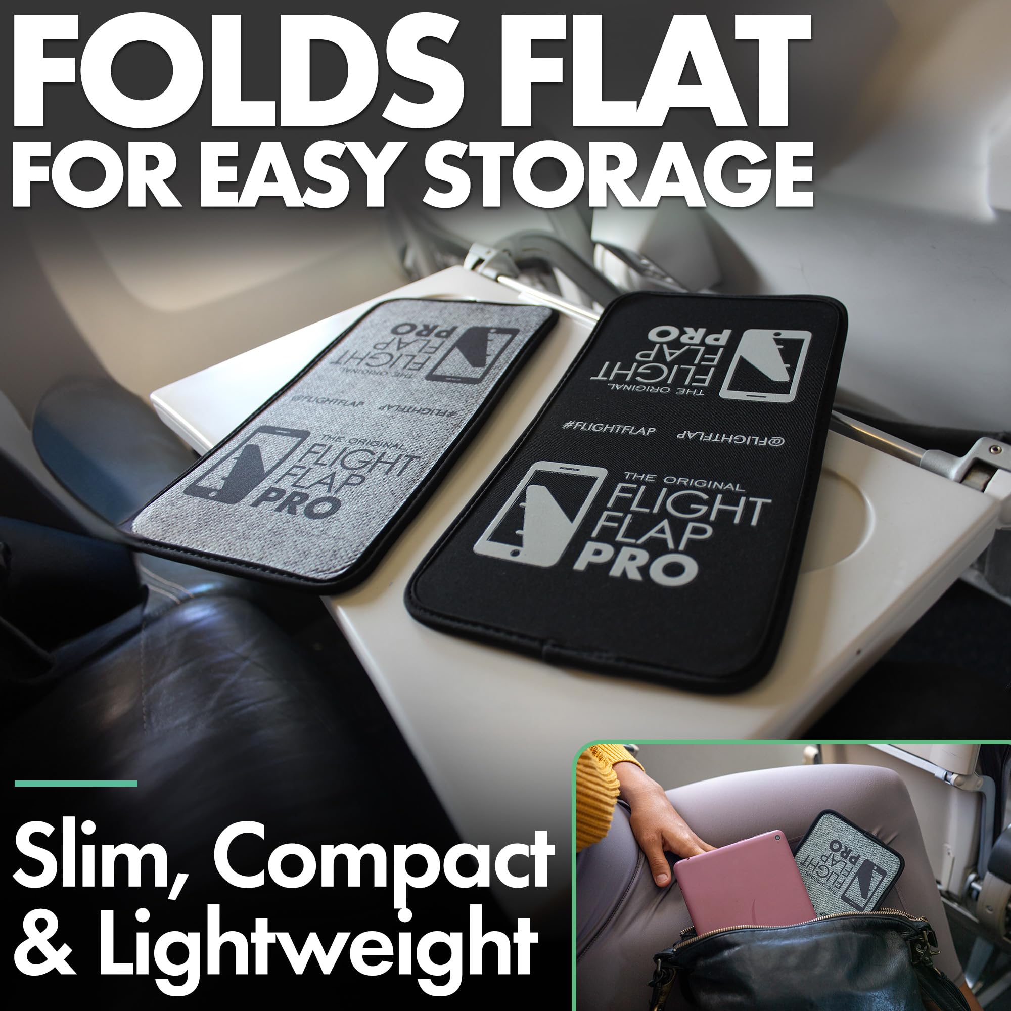 Flight Flap Airplane Phone Holder, Flexible Tablet and Cell Phone Holder, Folding Cellphone Stand for Desk, Bed, Office, Treadmill - Airplane Accessories Long Flight Travel - Plane Essentials (Pro)