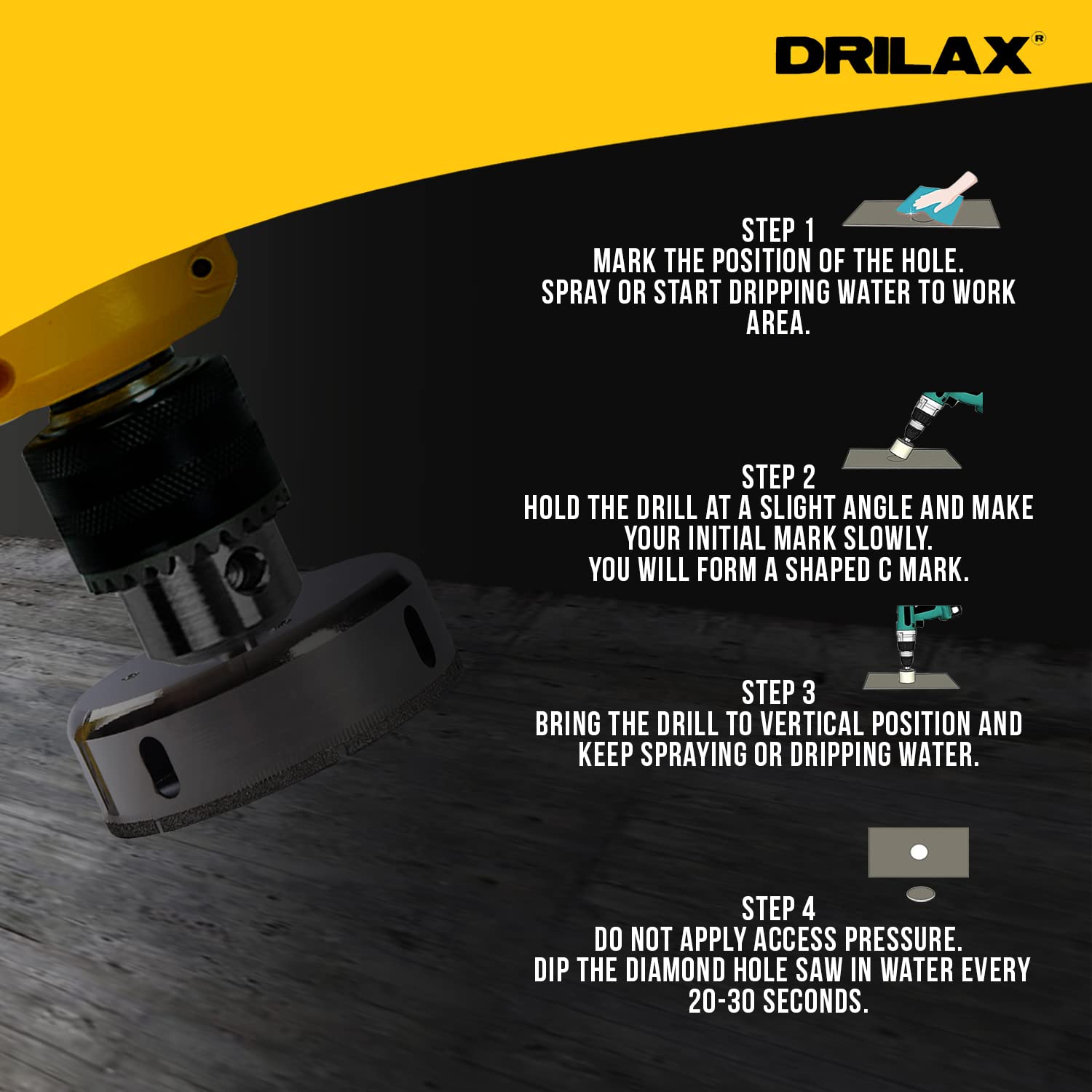 4 1/2 Inch Diamond Hole Saw Drill Bit Quartz Granite Porcelain Ceramic Glass Floor Wall Tiles 4.5 Inch Standard Shank Positioning Template Guide Included