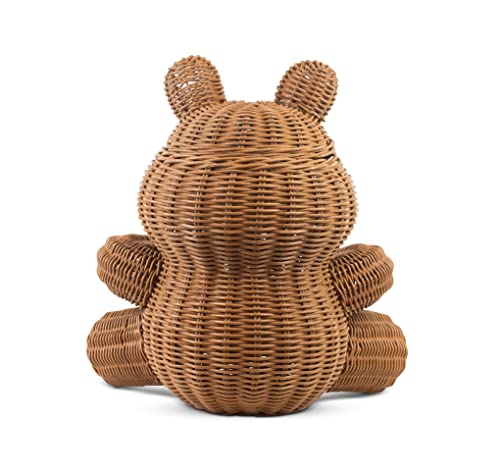 G6 COLLECTION Bear Rattan Storage Basket With Lid Decorative Bin Home Decor Hand Woven Shelf Organizer Cute Handmade Handcrafted Nursery Gift Decoration Animal Wicker Bear (Brown Bear)