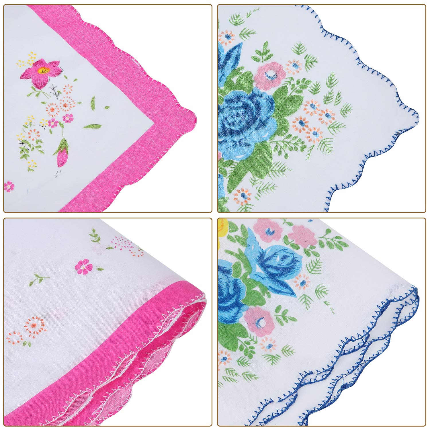 45 Pieces Vintage Floral Print Handkerchiefs Women Soft Hankies Ladies Hankies