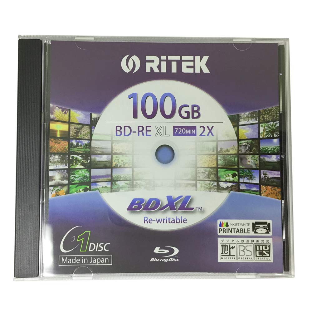 Ritek BD-RE XL Rewritable BDXL 100GB Triple Layers 2X White Inkjet Hub Printable Blank Disc