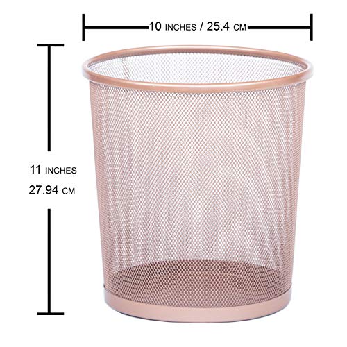 SHS Round Mesh Stainless Steel WasteBasket Trash Can Recycling Bin for Home, Office, Bathroom, Bedroom & Kitchen, 3.5 Gallon / 12L, 11β Height x 10β Diameter Garbage Can (Rose Gold)