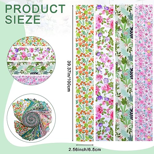 40 Pcs Cotton Jelly Fabric Roll Quilting Strips Different Patterns Patchwork Jelly Fabric Strips Roll Craft Sewing Supplies for Quilters Crafting Sewing DIY Crafts, 39.37 x 2.56 Inches (Floral)