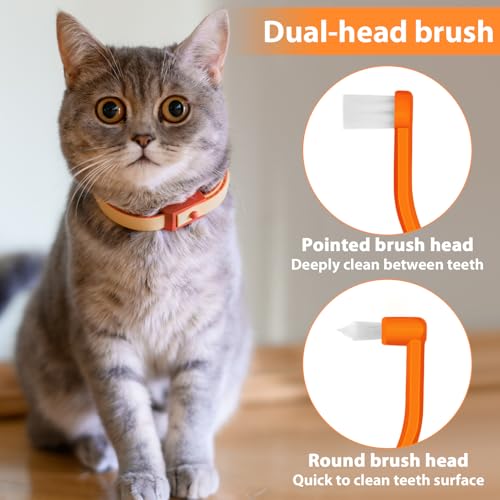 4pcs Dual Sided Cat Tooth Brush Small Dog Toothbrush Pet Toothbrush Teeth Cleaning with Micro Brush Head & Curved Handle Cat Dental Care Supplies