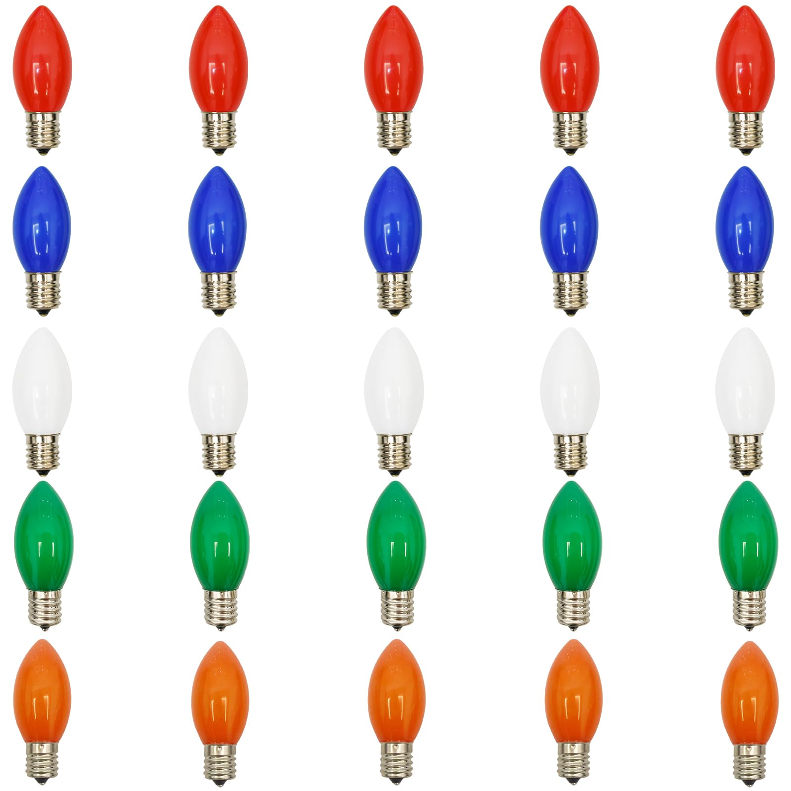 Abeja 25 Pack Multicolor C9 LED Christmas Light Bulbs, C9 LED Replacement Bulbs Fits E17Intermediate Base, 0.6 Watts LED Bulb for Christmas Lights Outdoor Indoor Party Backyard Christmas Decor